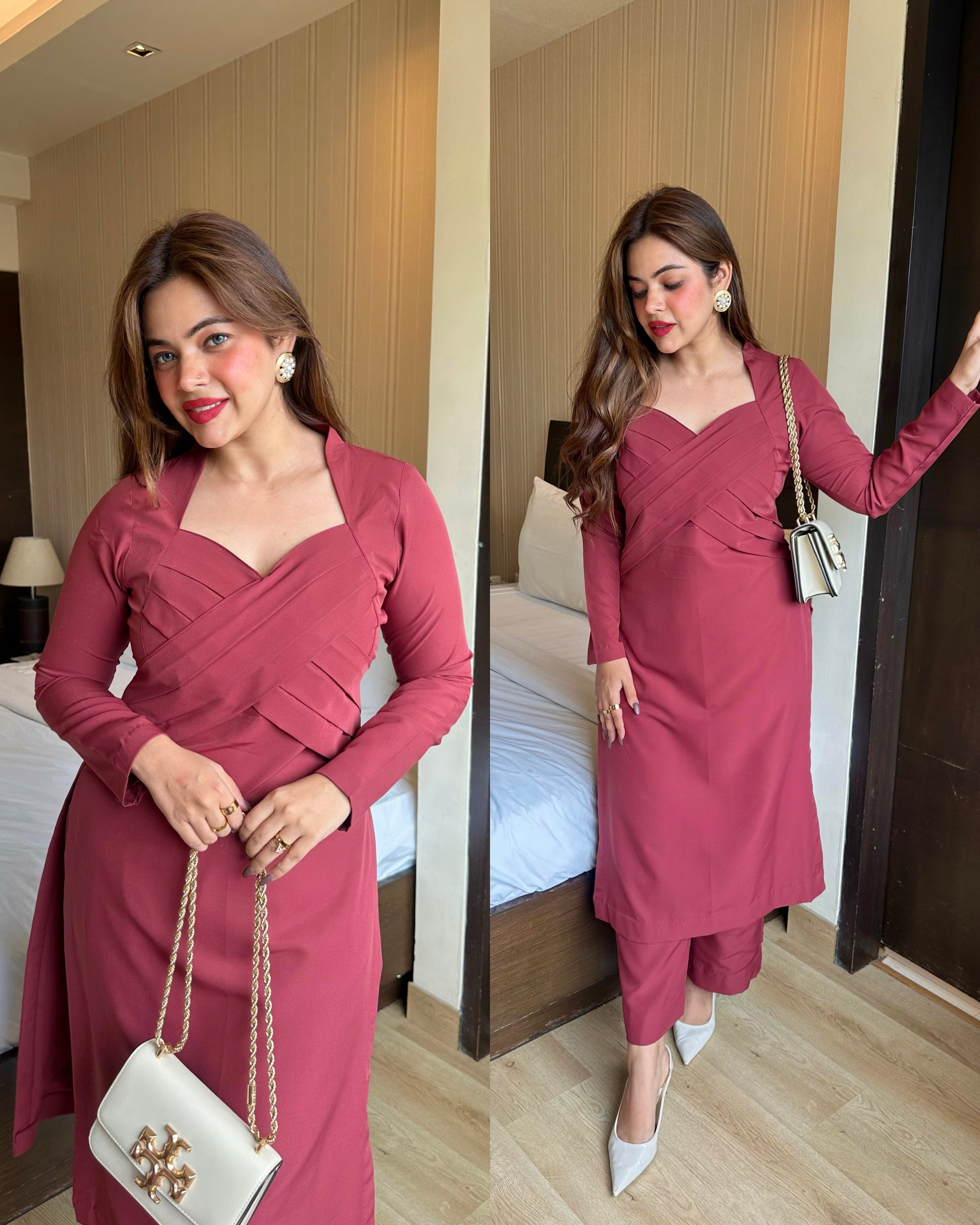 Rose wine classic pleated set – SRISHTI
