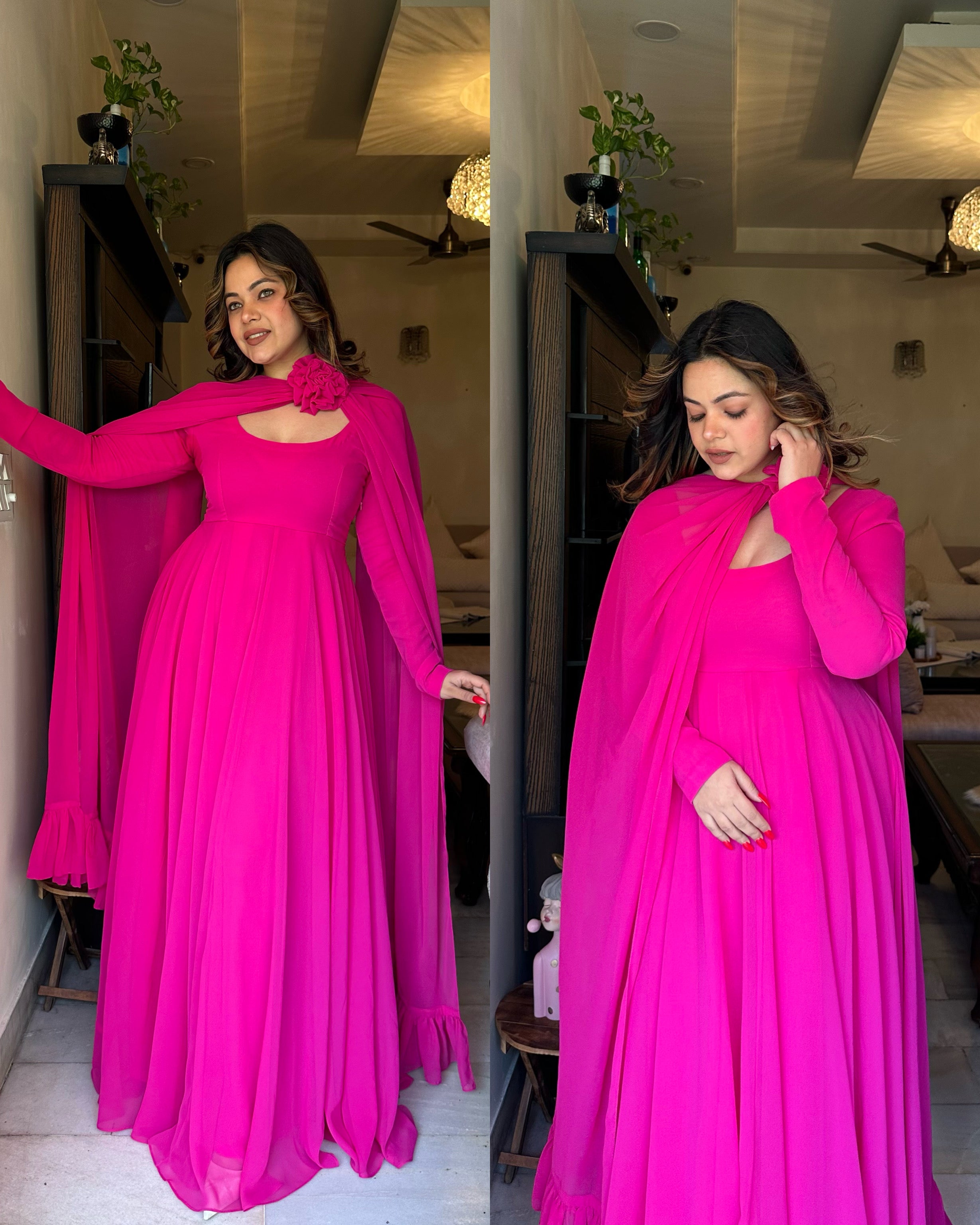 Hot pink rose frill suit – SRISHTI