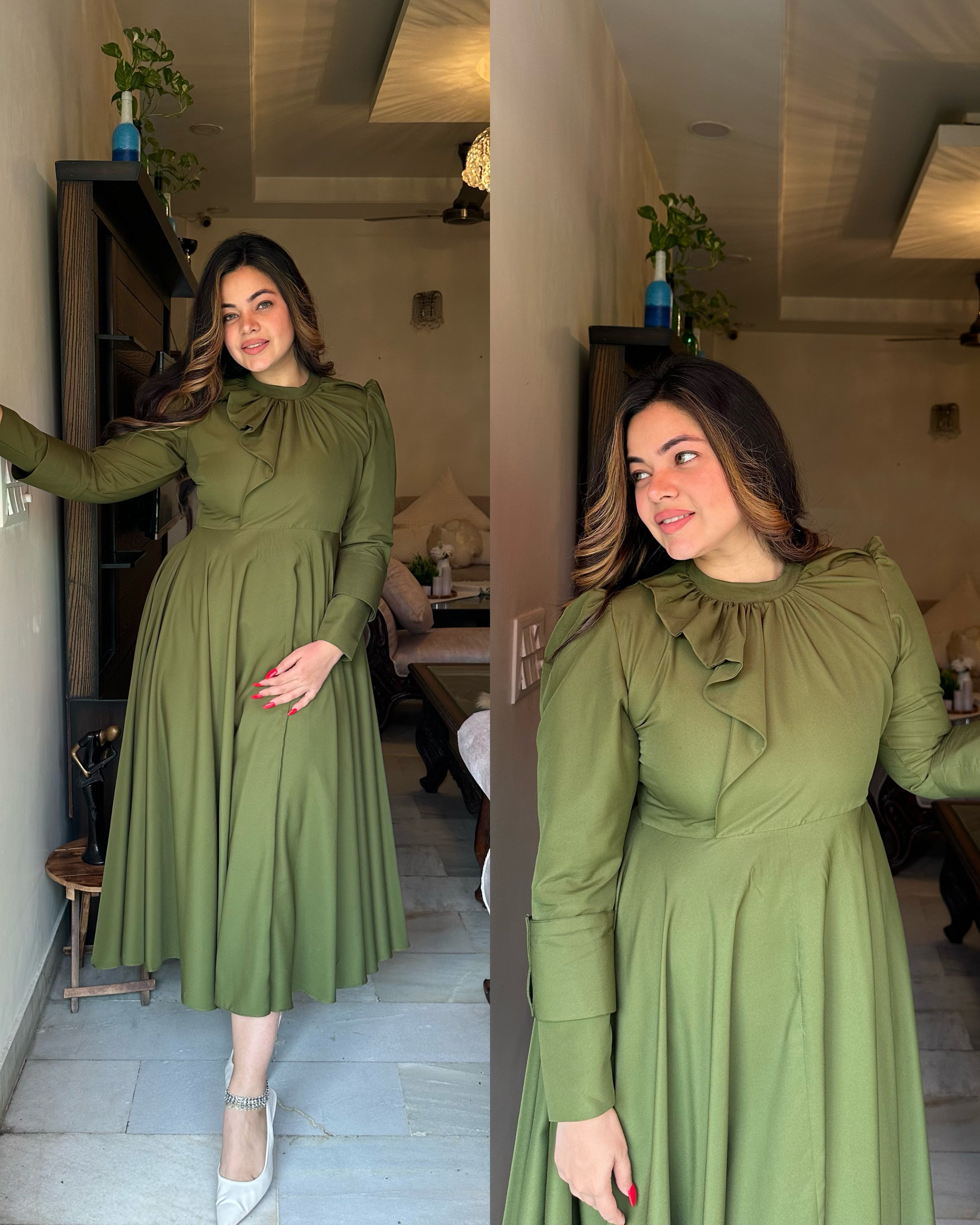 Military green drape dress – SRISHTI