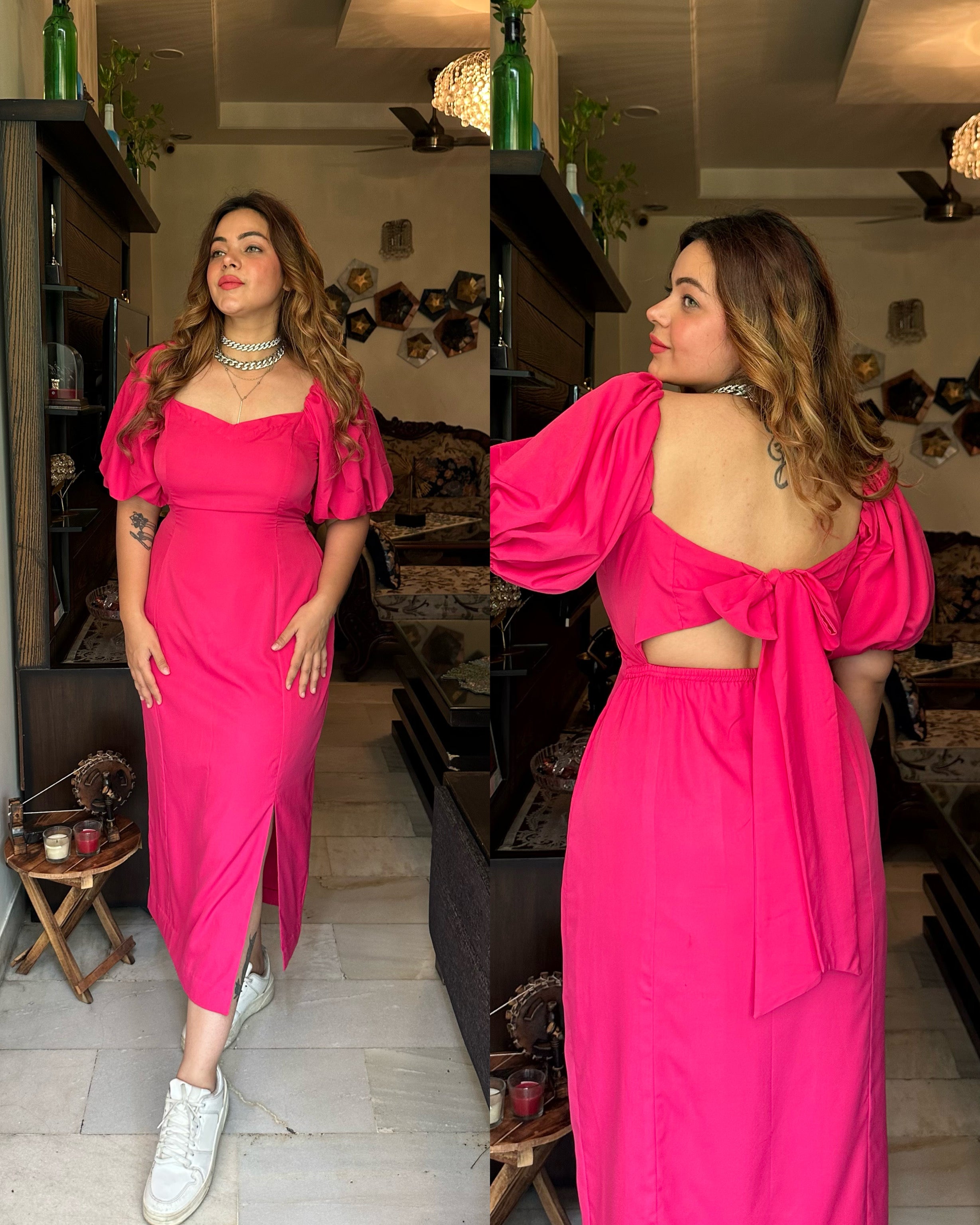 Magenta pink backless dress – SRISHTI