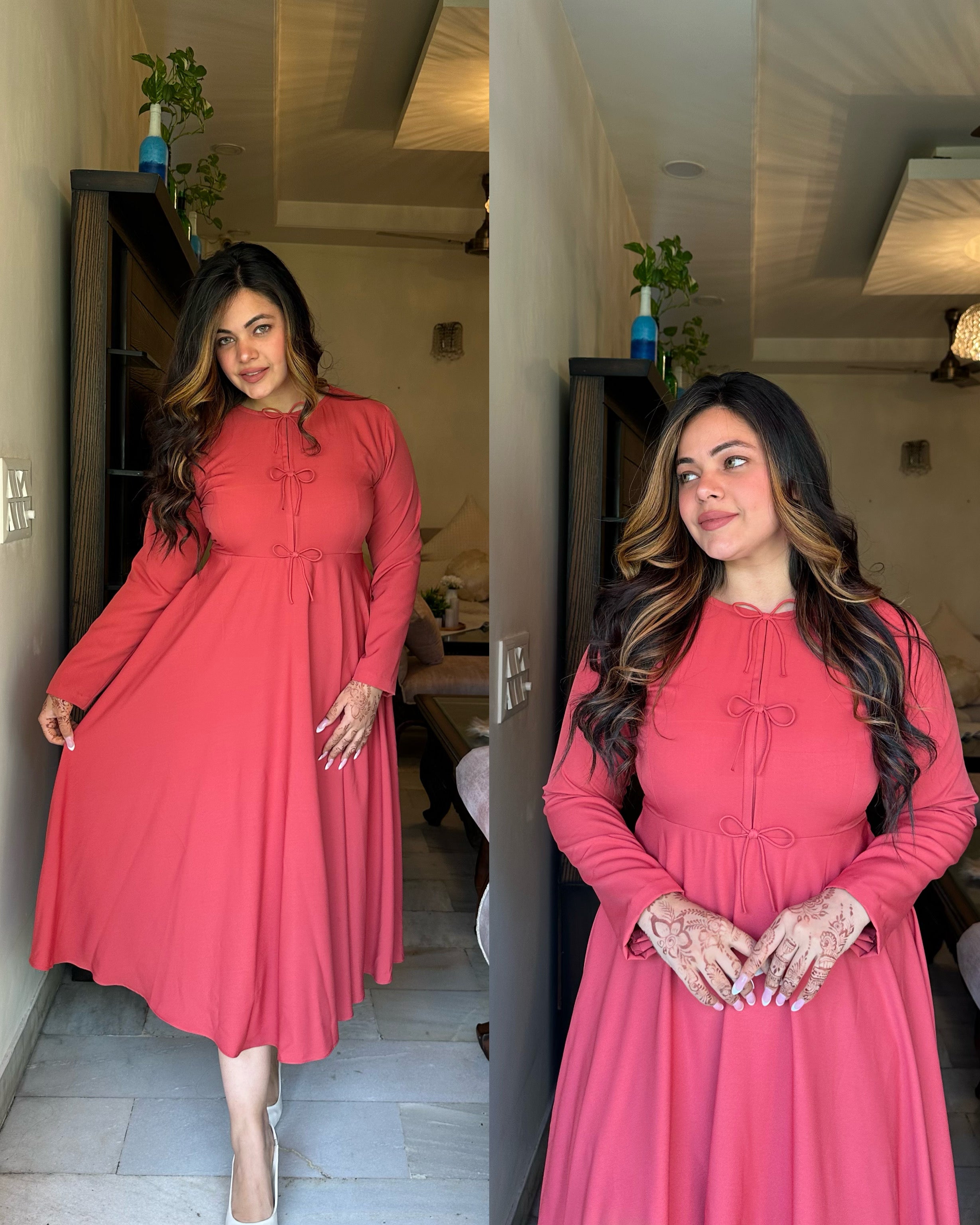 Coral pink bow dress – SRISHTI