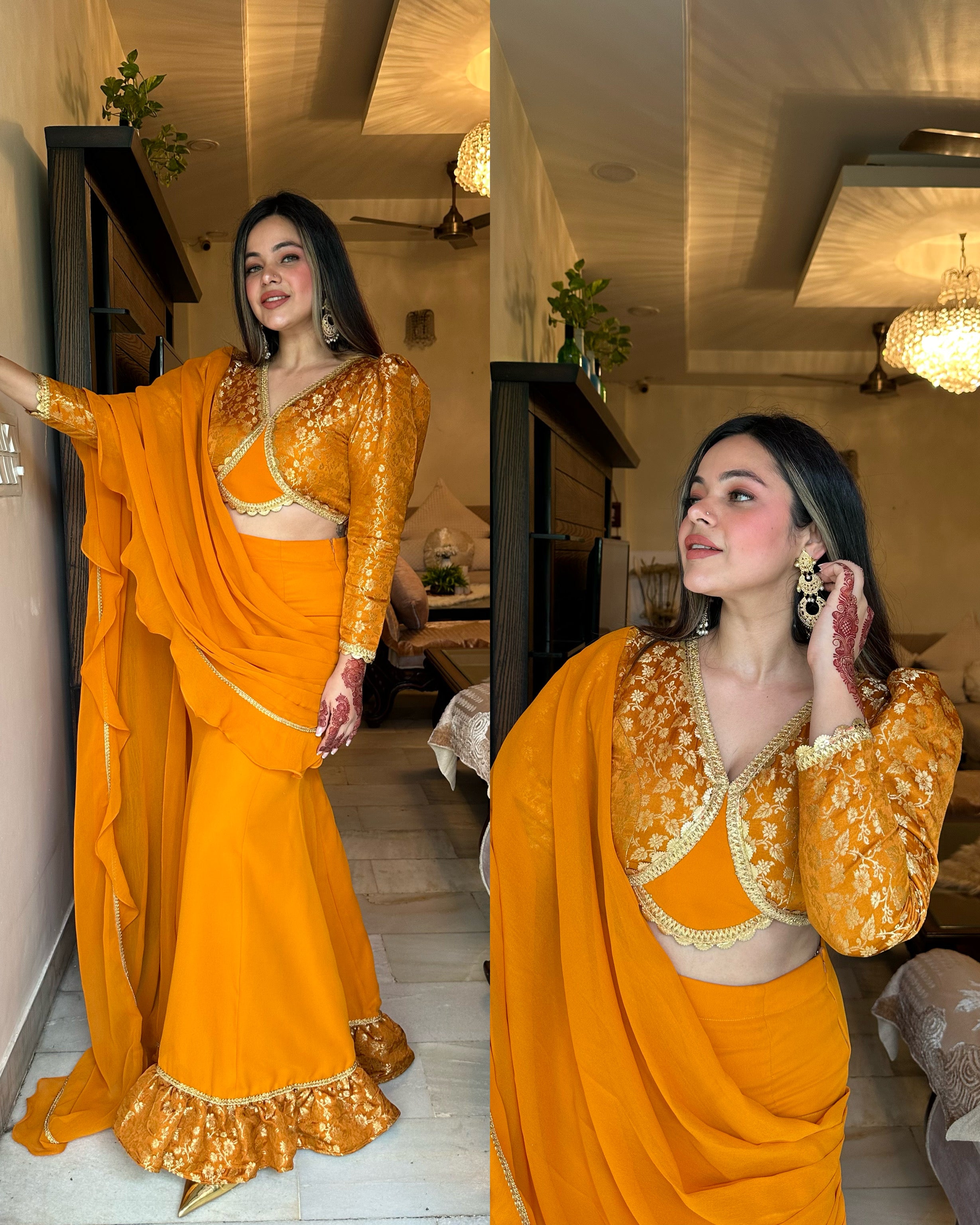 Rust drape saree – SRISHTI
