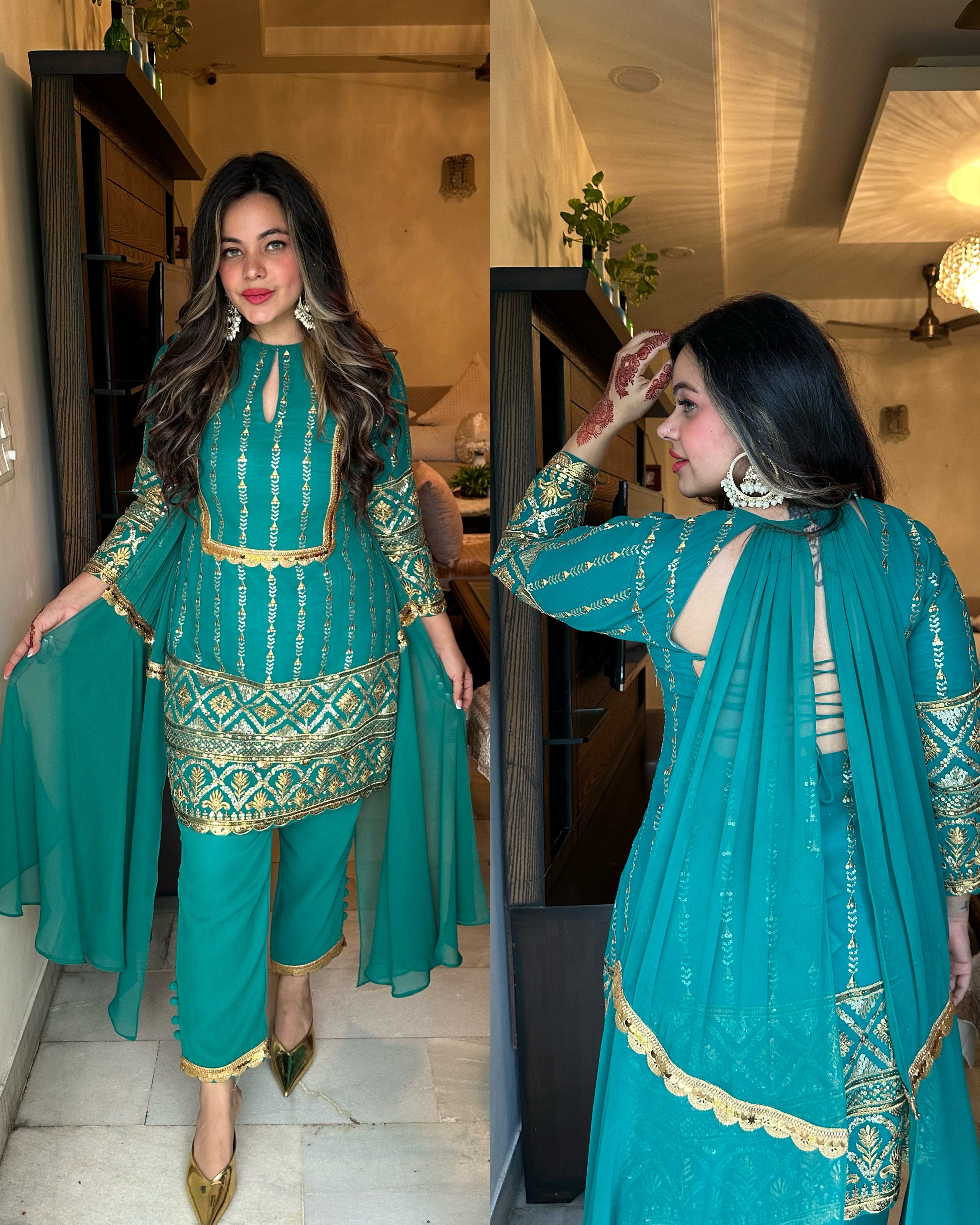 Rama green attached duppata suit – SRISHTI