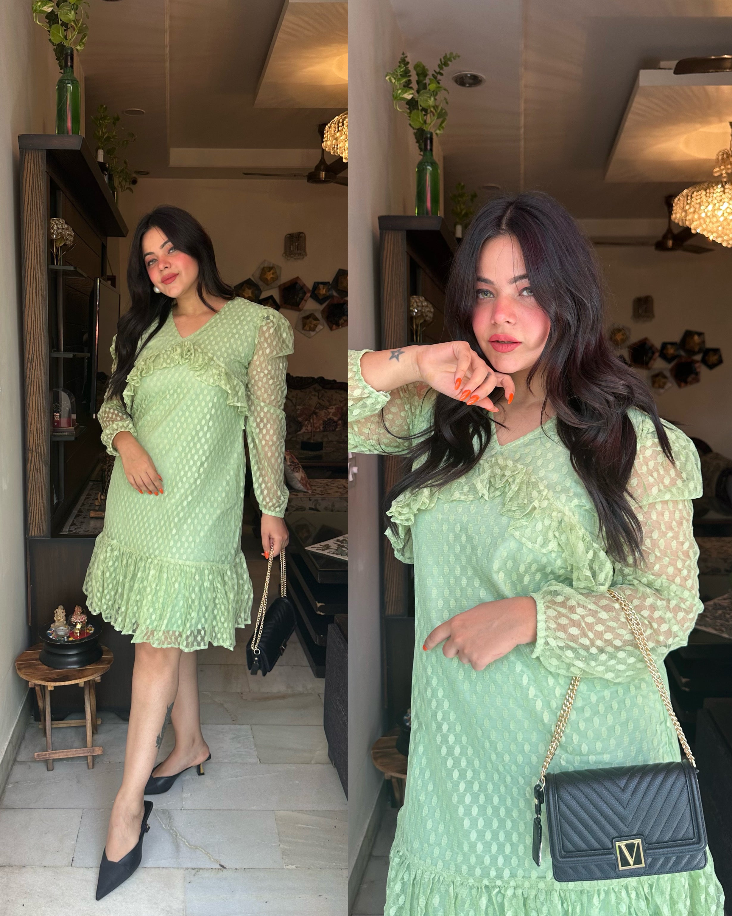 Self net green dress – SRISHTI