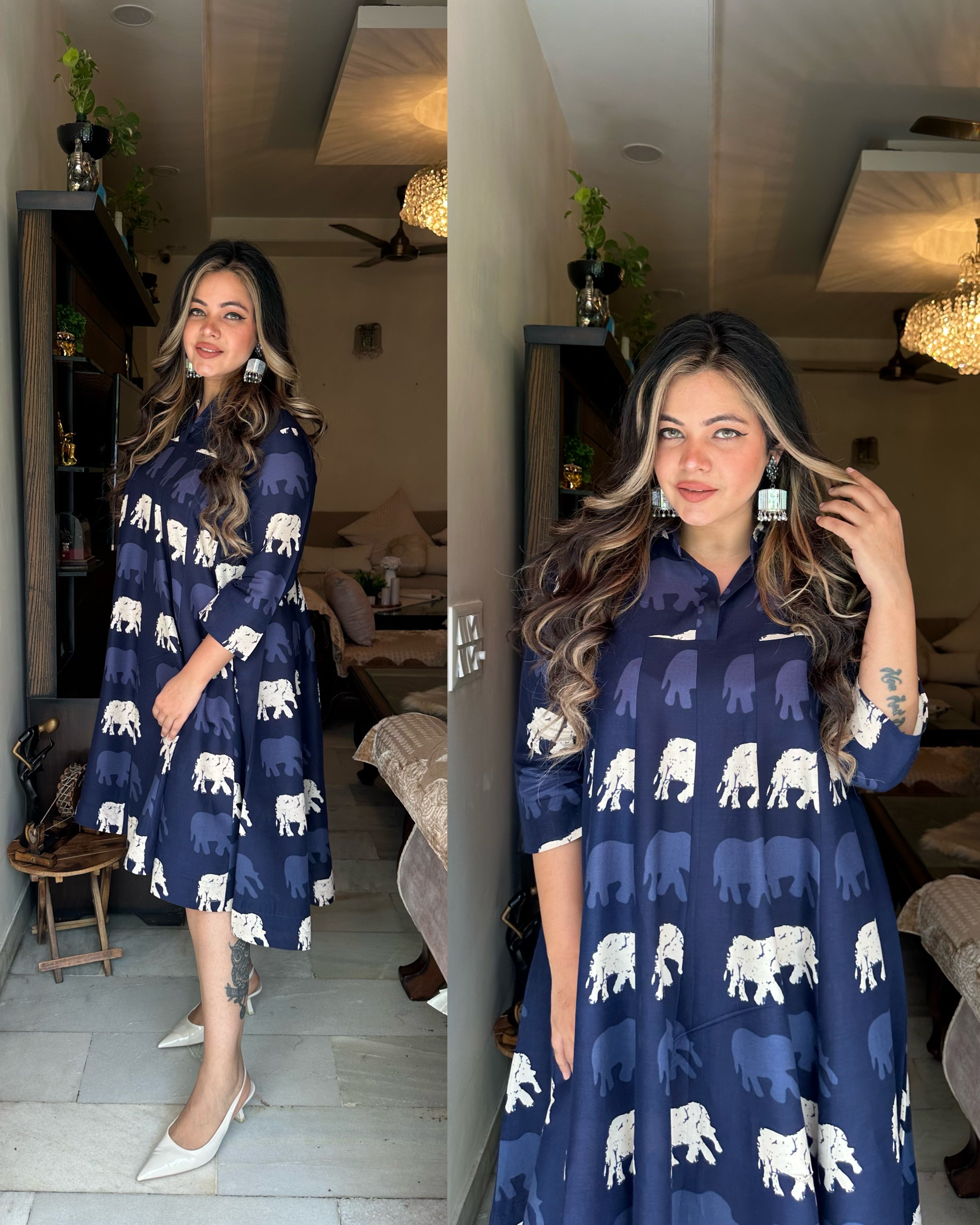 Blue elephant flary dress – SRISHTI