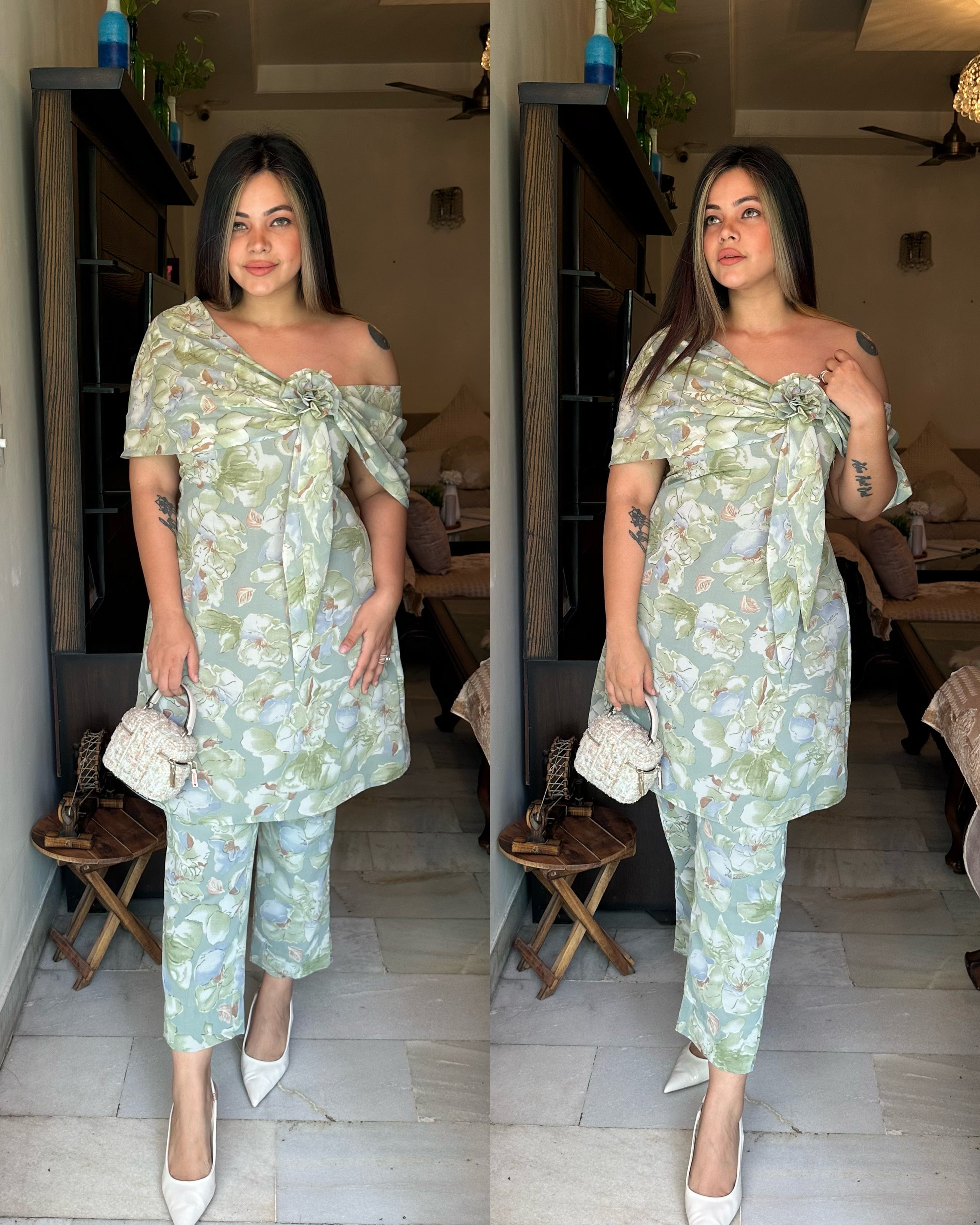 Pista printed rose set – SRISHTI