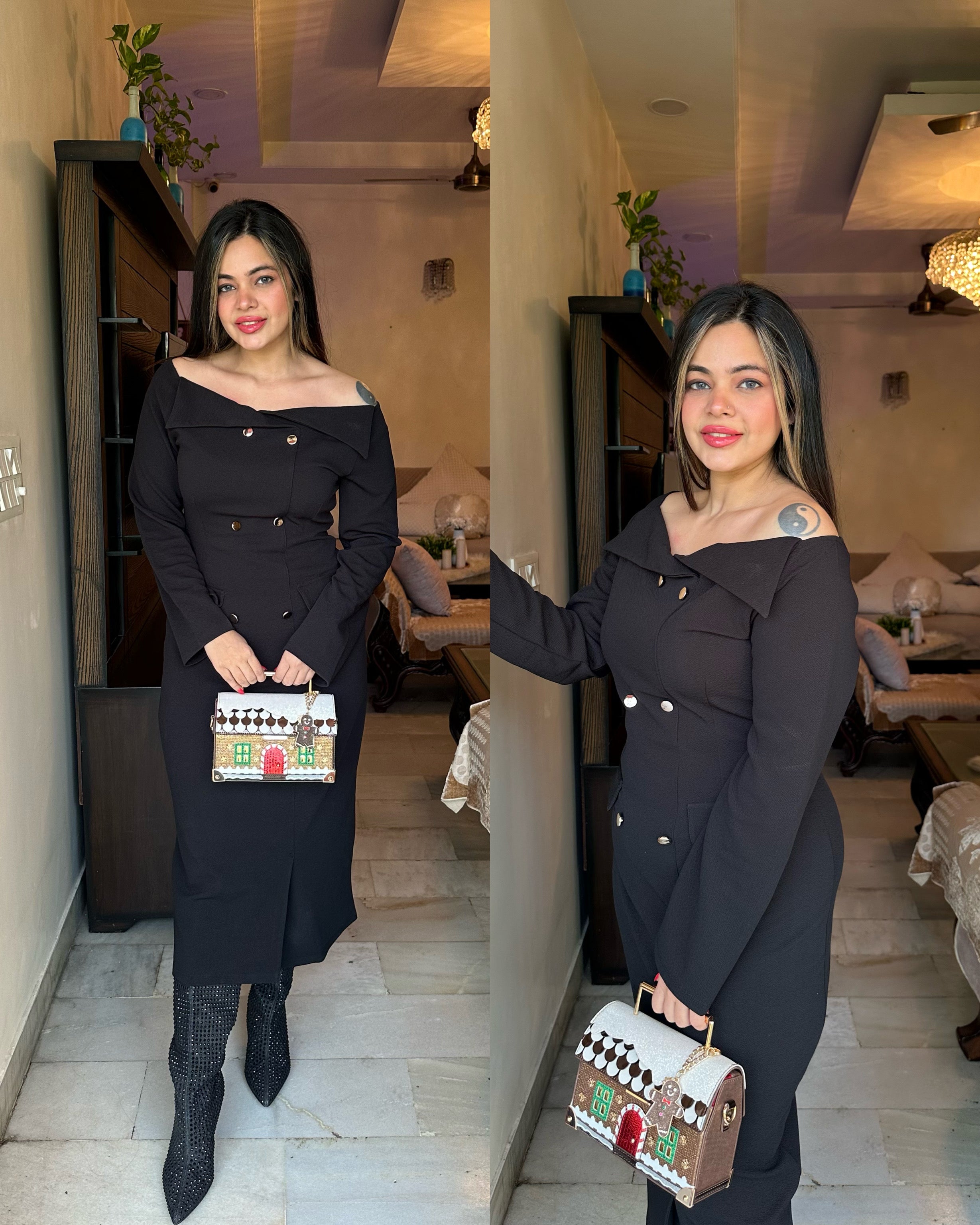 Black off shoulder collar dress – SRISHTI