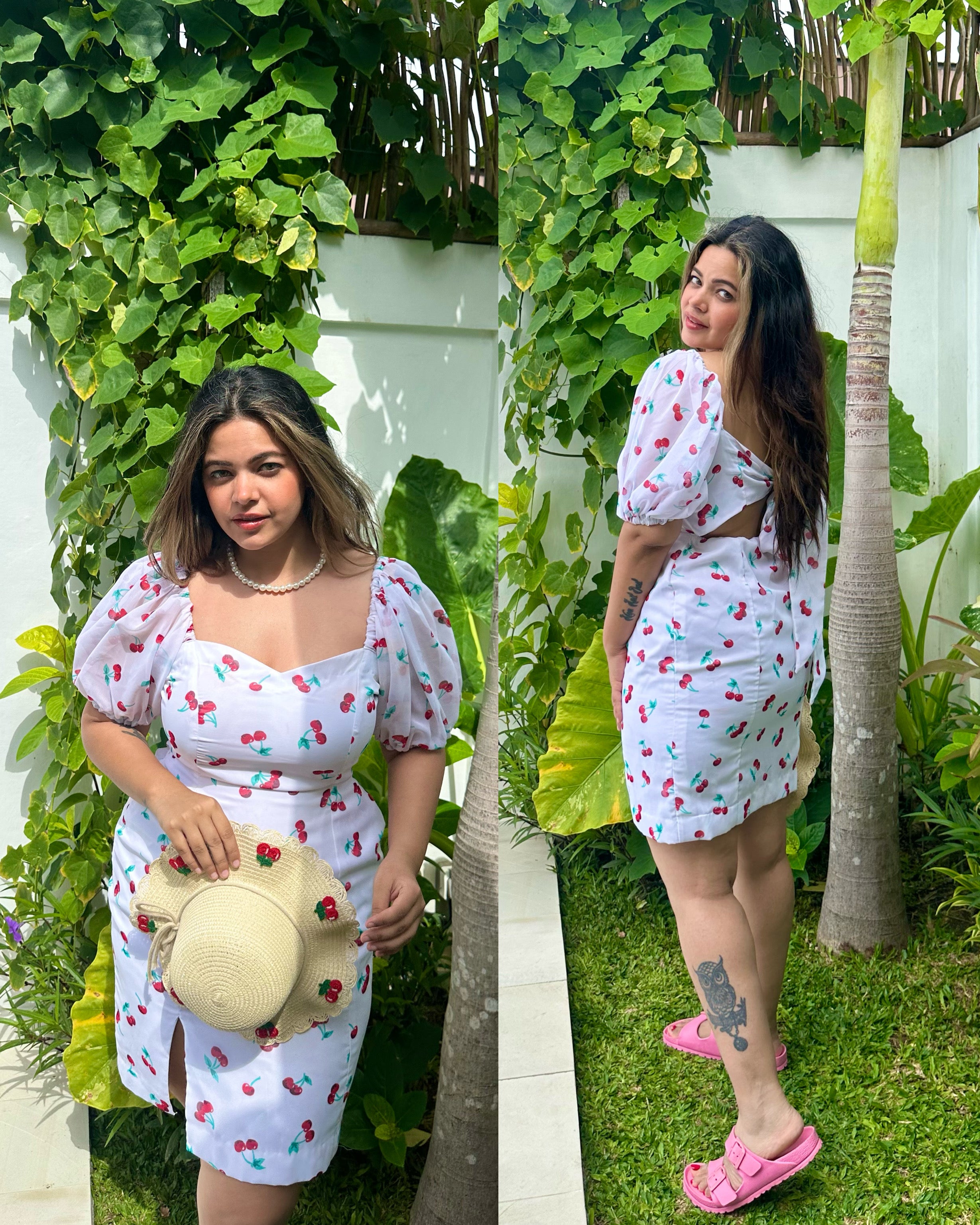 Cherry print backless dress – SRISHTI