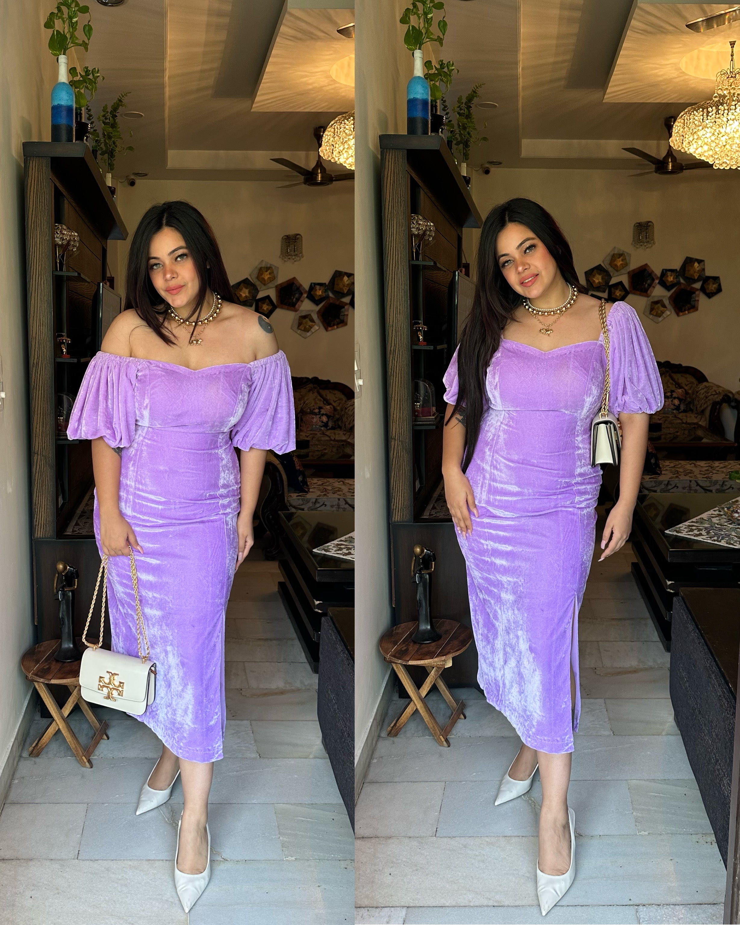 Purple velvet backless dress – SRISHTI