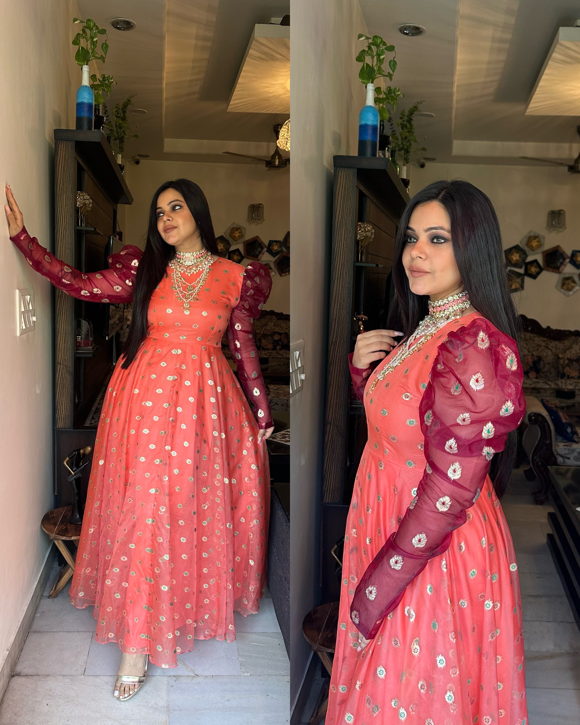 Peach wine organza gown – SRISHTI