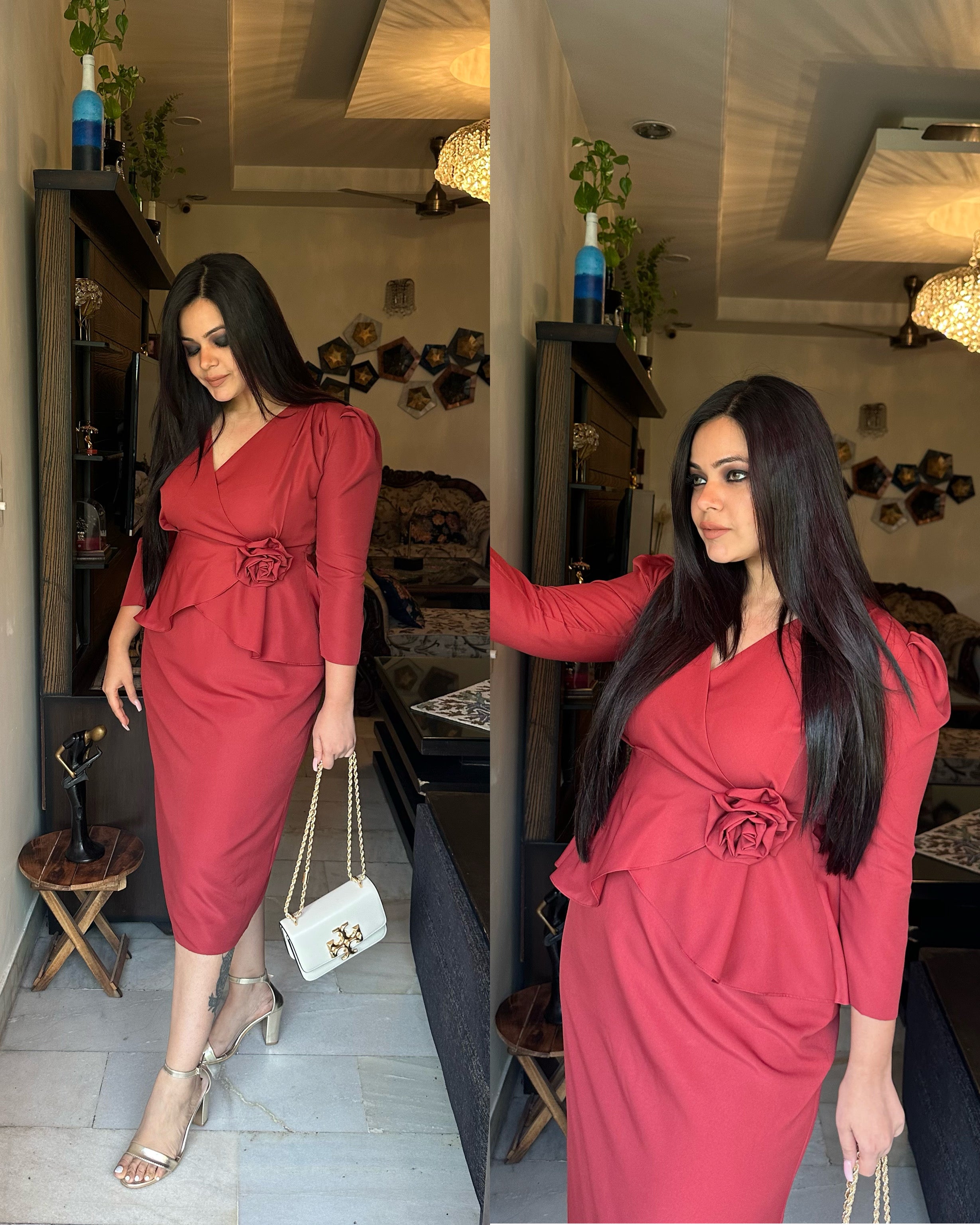 Maroon rust tone flower dress – SRISHTI