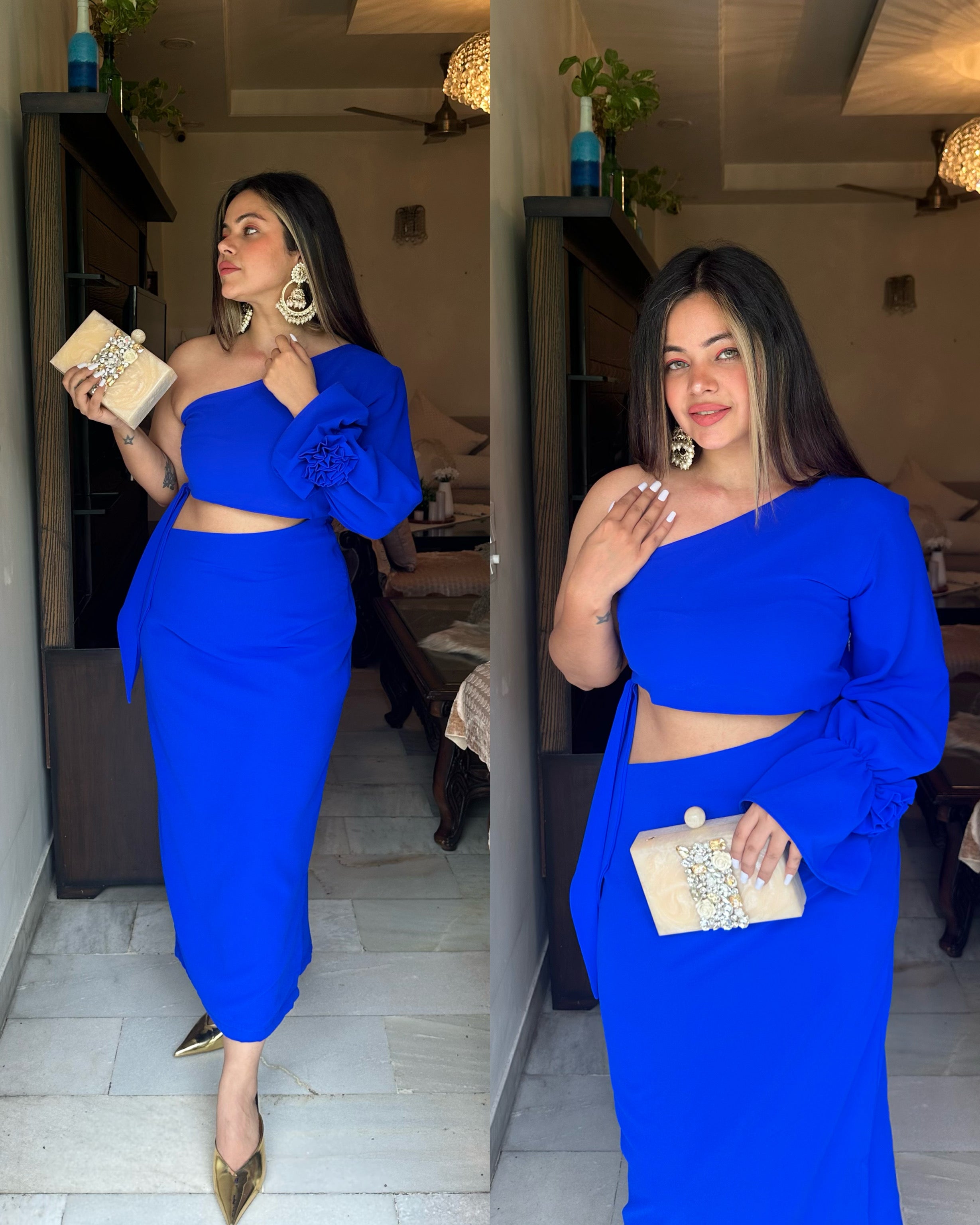 Royal blue one shoulder dress – SRISHTI