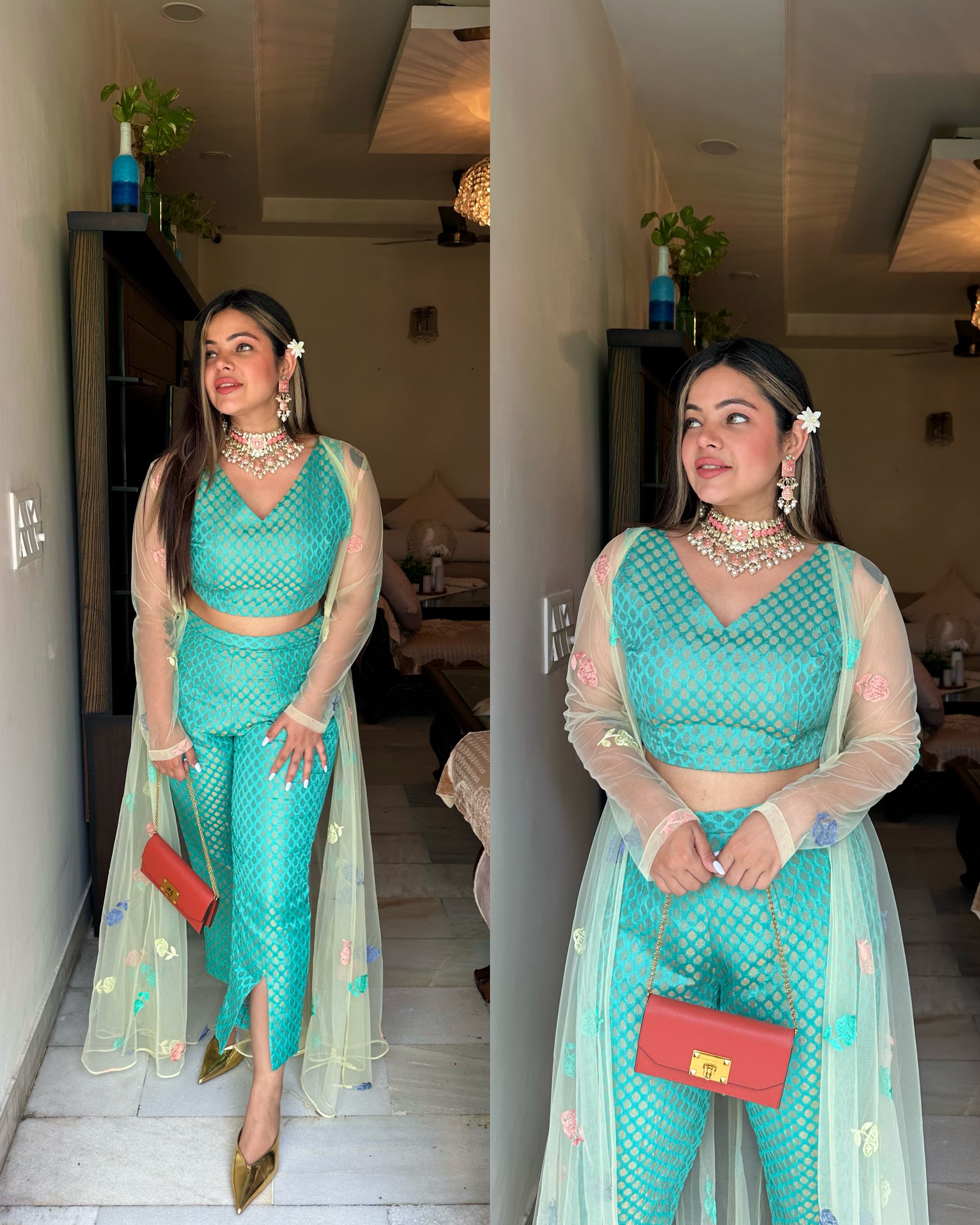 Pastel yellow embroidered jacket set – SRISHTI