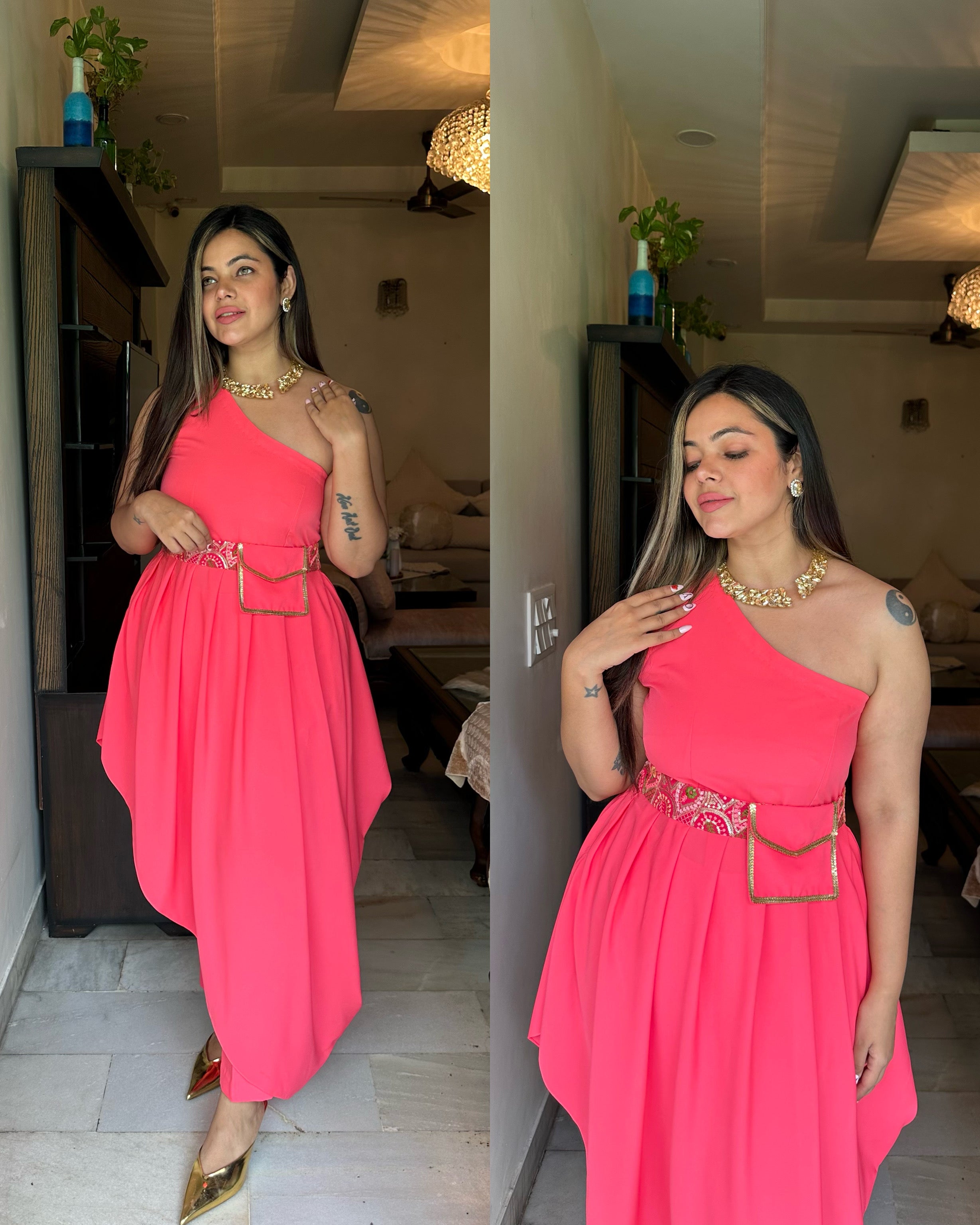 Coral pink belt bag set – SRISHTI
