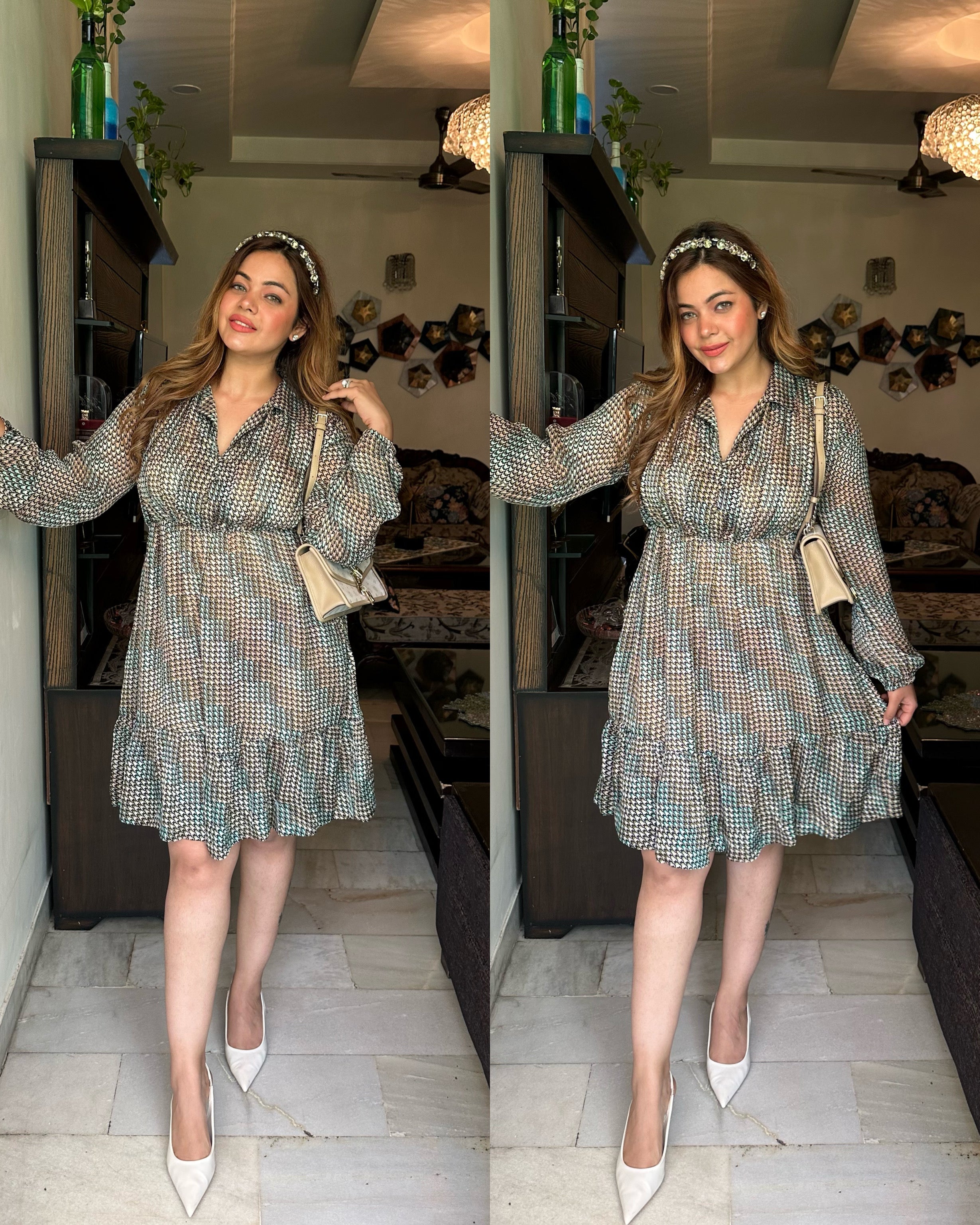 Green houndstooth print dress – SRISHTI