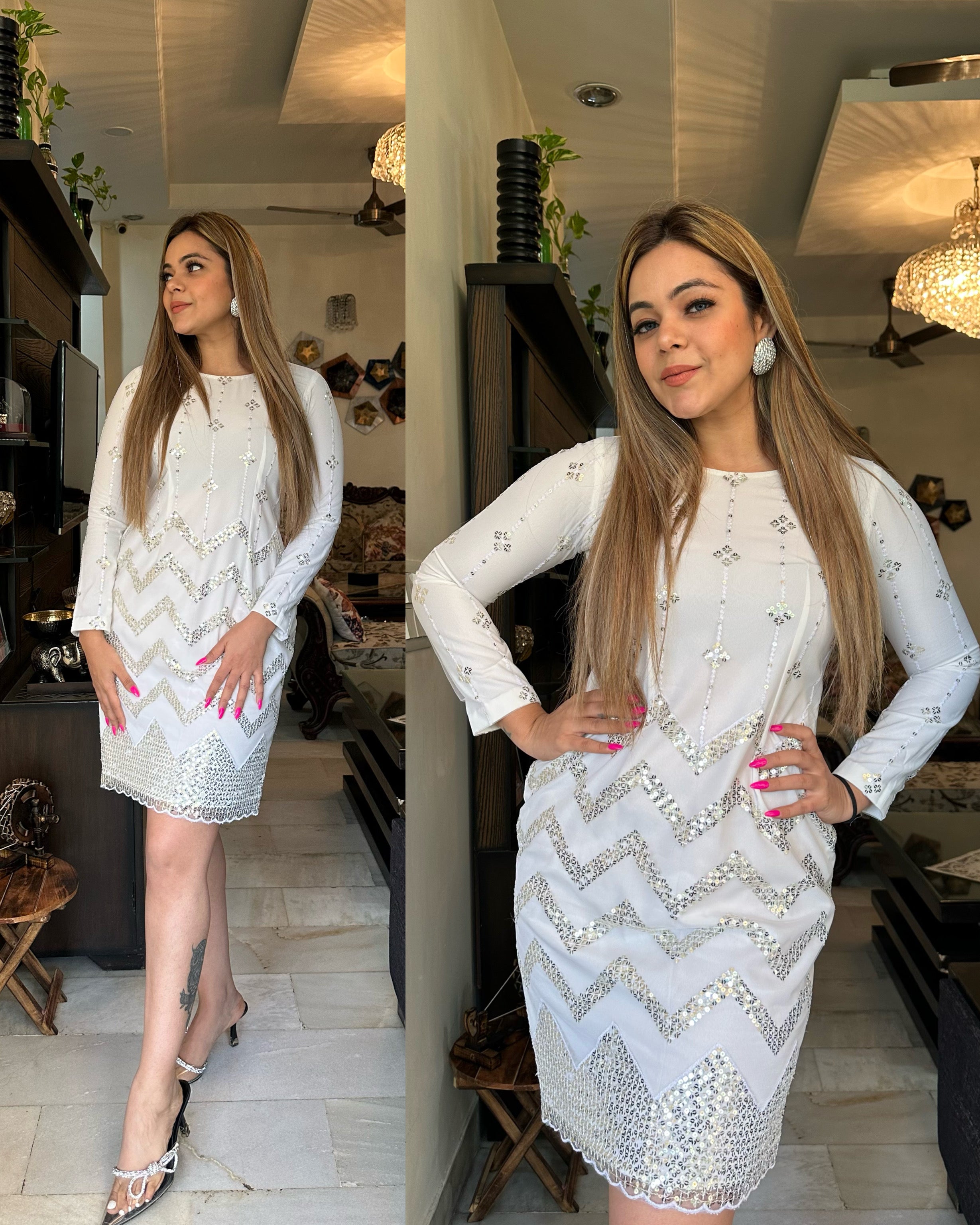 White Sequince bling dress – SRISHTI
